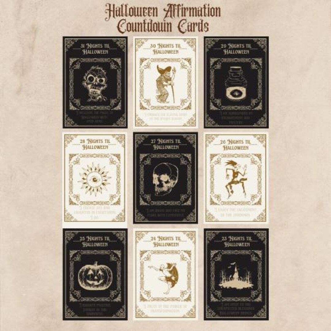 Printable Halloween Countdown Cards With Affirmation Messages; Positive ...