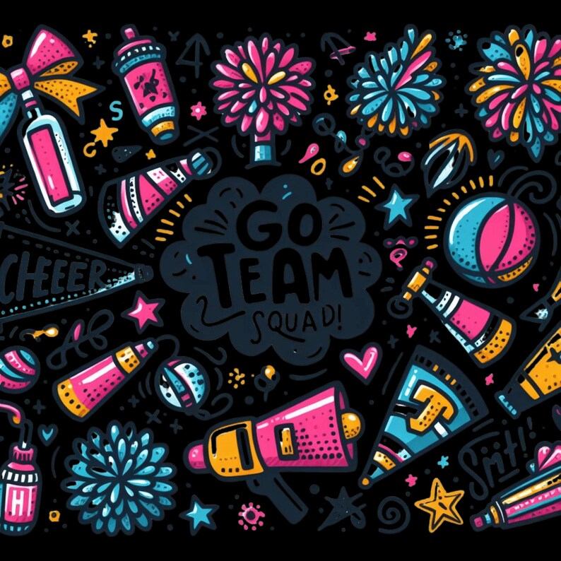 Cheerleading Doodle Collection - Pom Poms, Megaphones, Cheer Bows, and ...