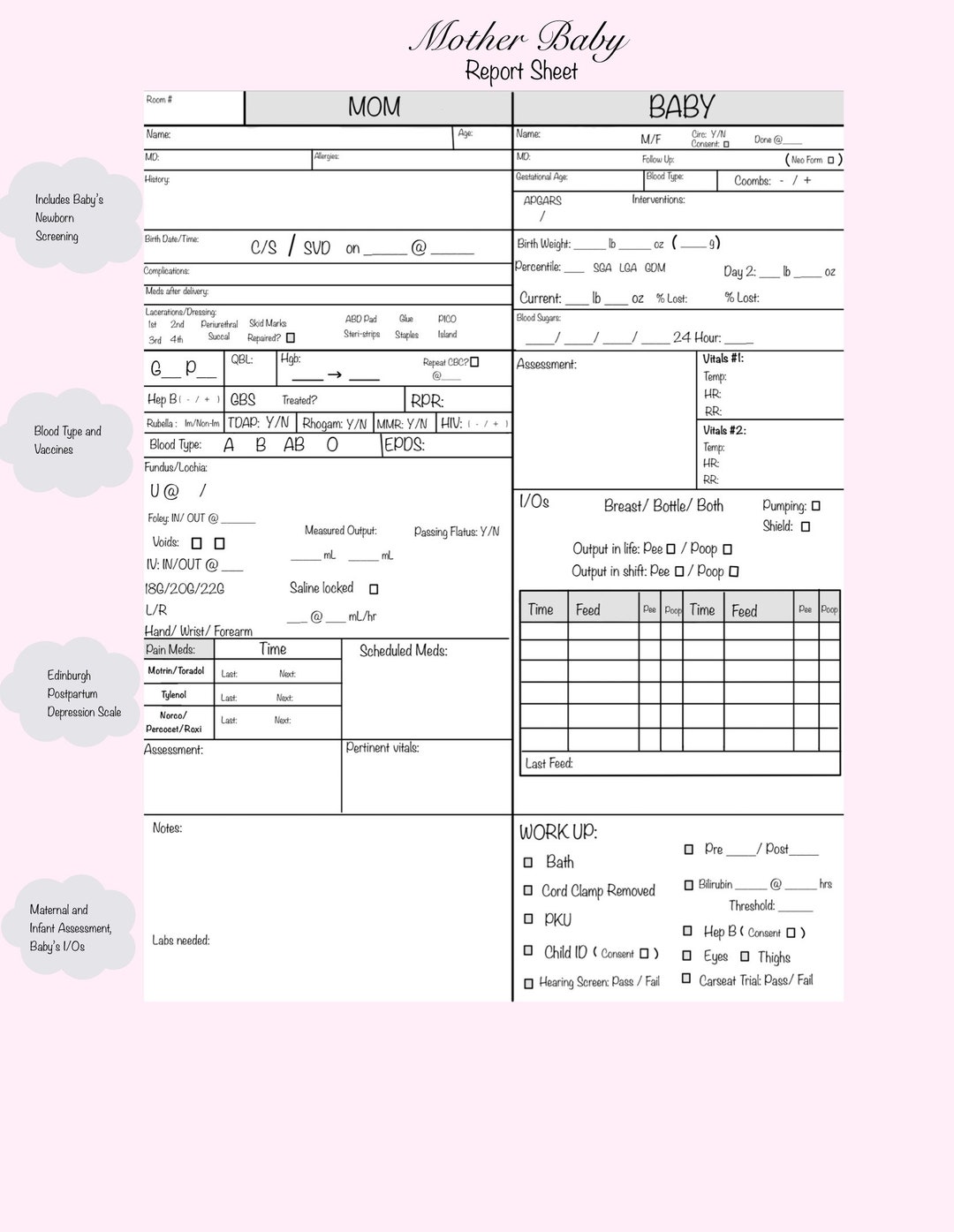 Mother Baby Report Sheet - Etsy