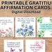 Gratitude Affirmation Printable Cards Set 30 Inspirational Mindfulness ...