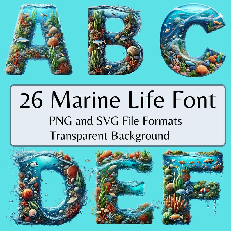 26 Marine Life Fonts SVG Bundle Ocean-themed Typography, Sea Life ...