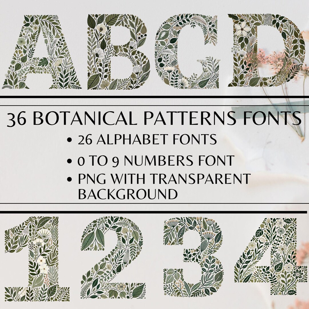 36 Botanical Pattern Fonts Bundle | Nature-themed Decorative Typeface ...