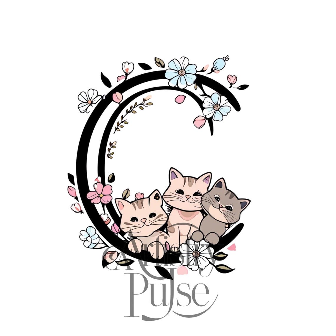 Floral Cat Fonts: 26 Whimsical Handwritten SVG Typography (digital ...