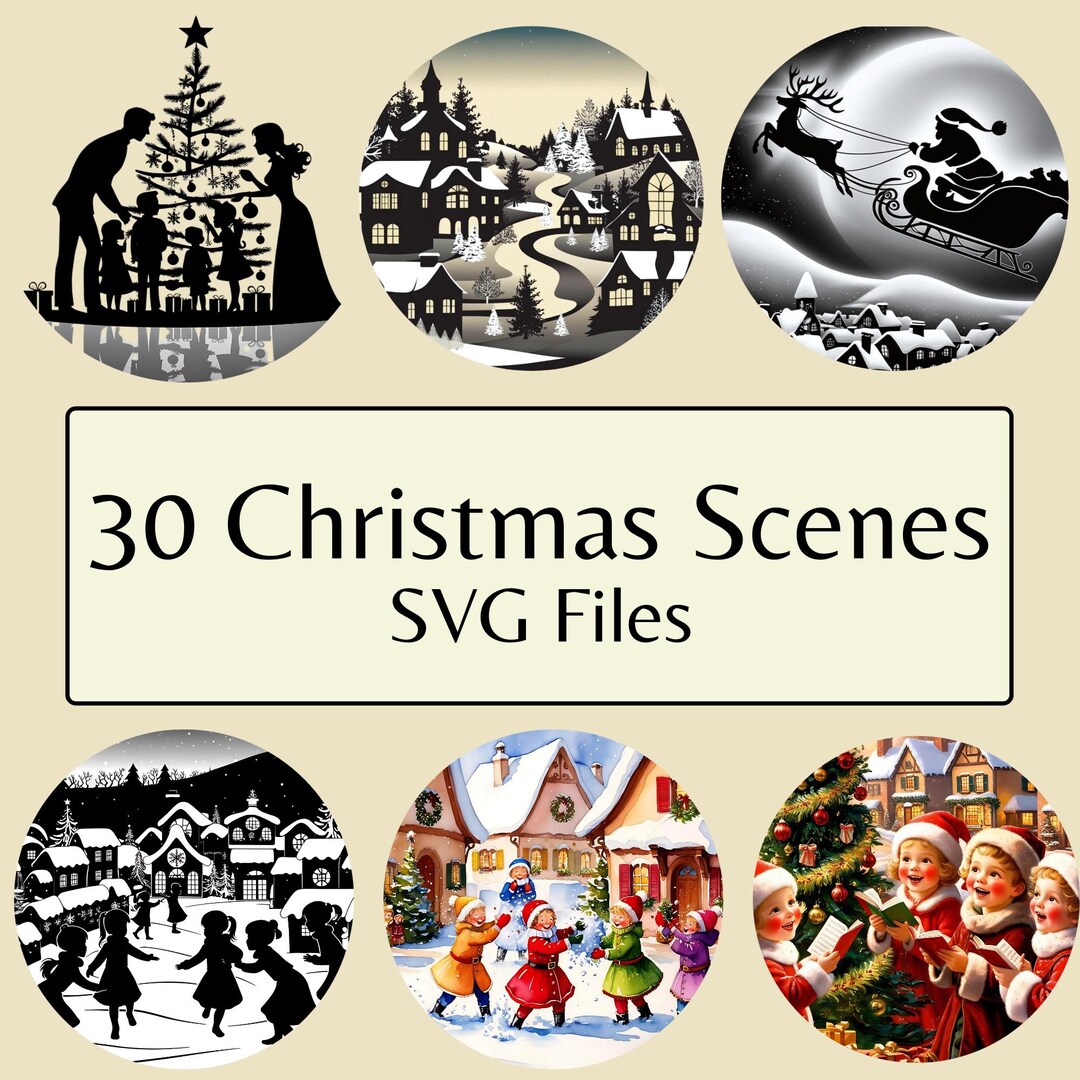 30 Christmas Scenes SVG Bundle: Holiday Clipart, Cricut Designs ...