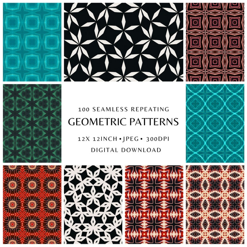 100 Geometric Repeating Patterns Digital Download Seamless Designs ...
