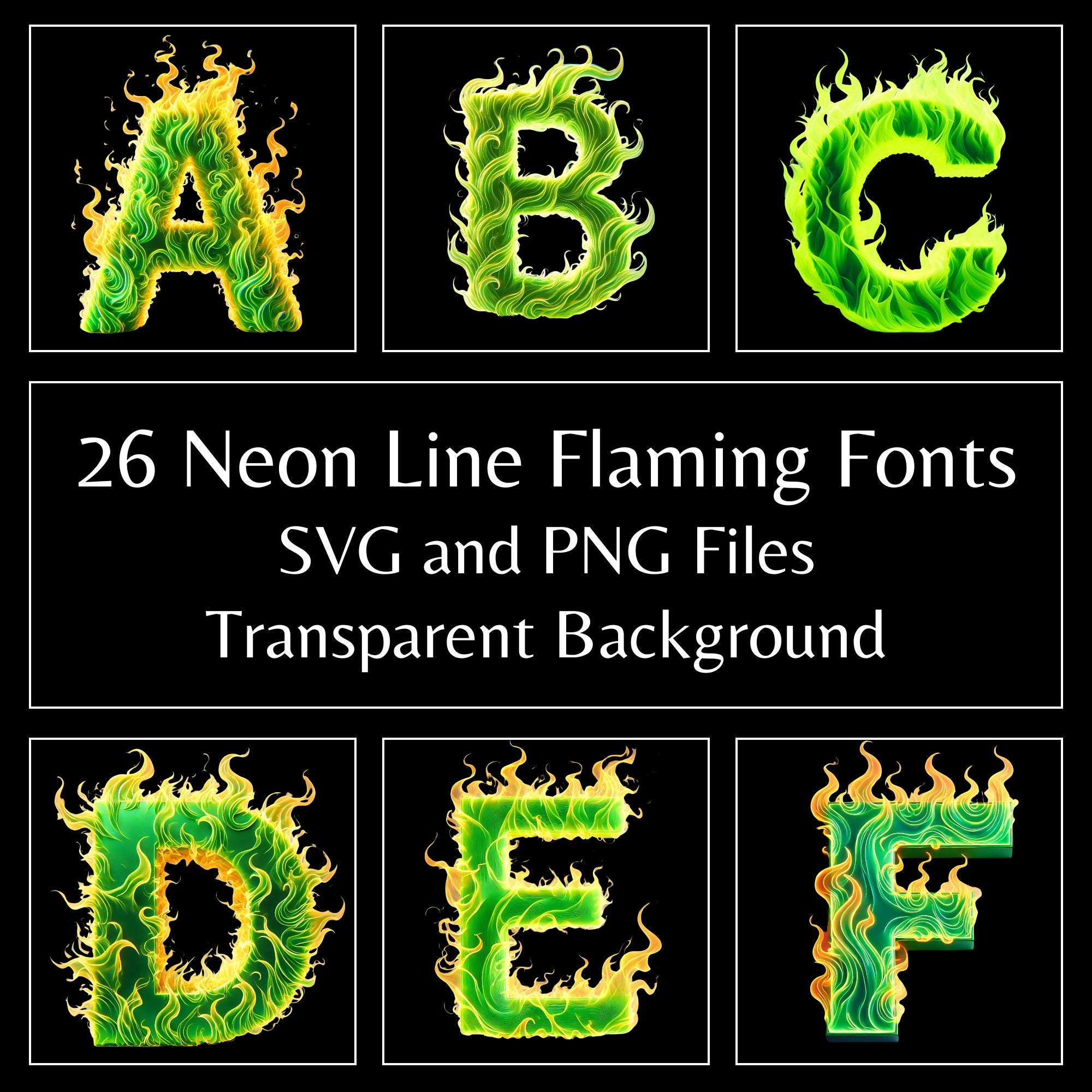 6 Neon Lime Flaming Fonts SVG Files – Bright Green Flaming Text Styles ...