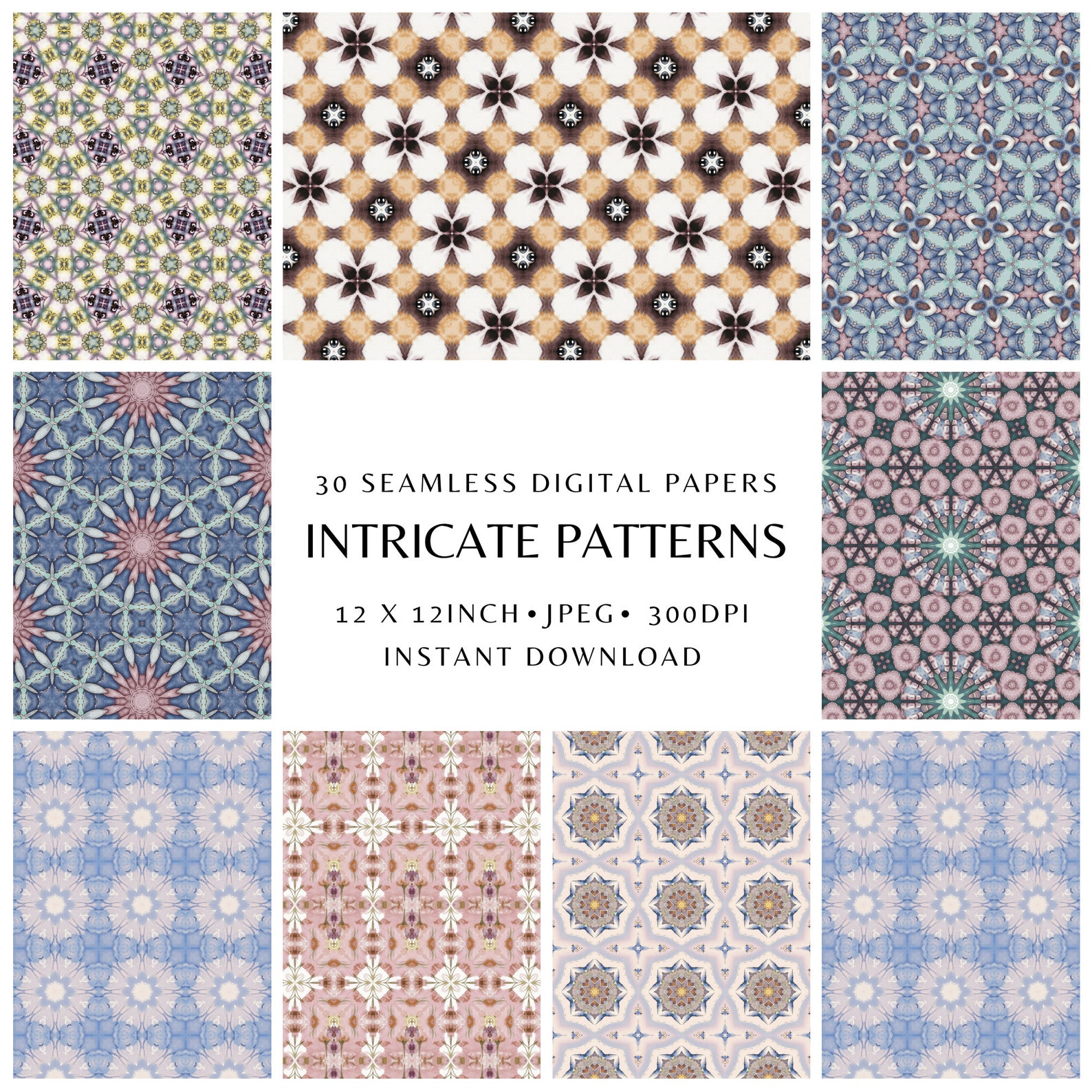 30 Seamless Patterns JPEG Bundle, 300 DPI Digital Designs, Intricate ...