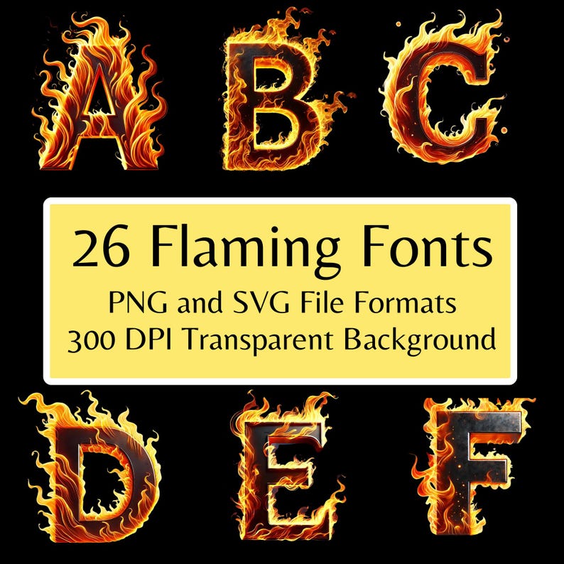 26 Flaming Fonts PNG and SVG Fire Text Effects Bundle Editable Flame ...