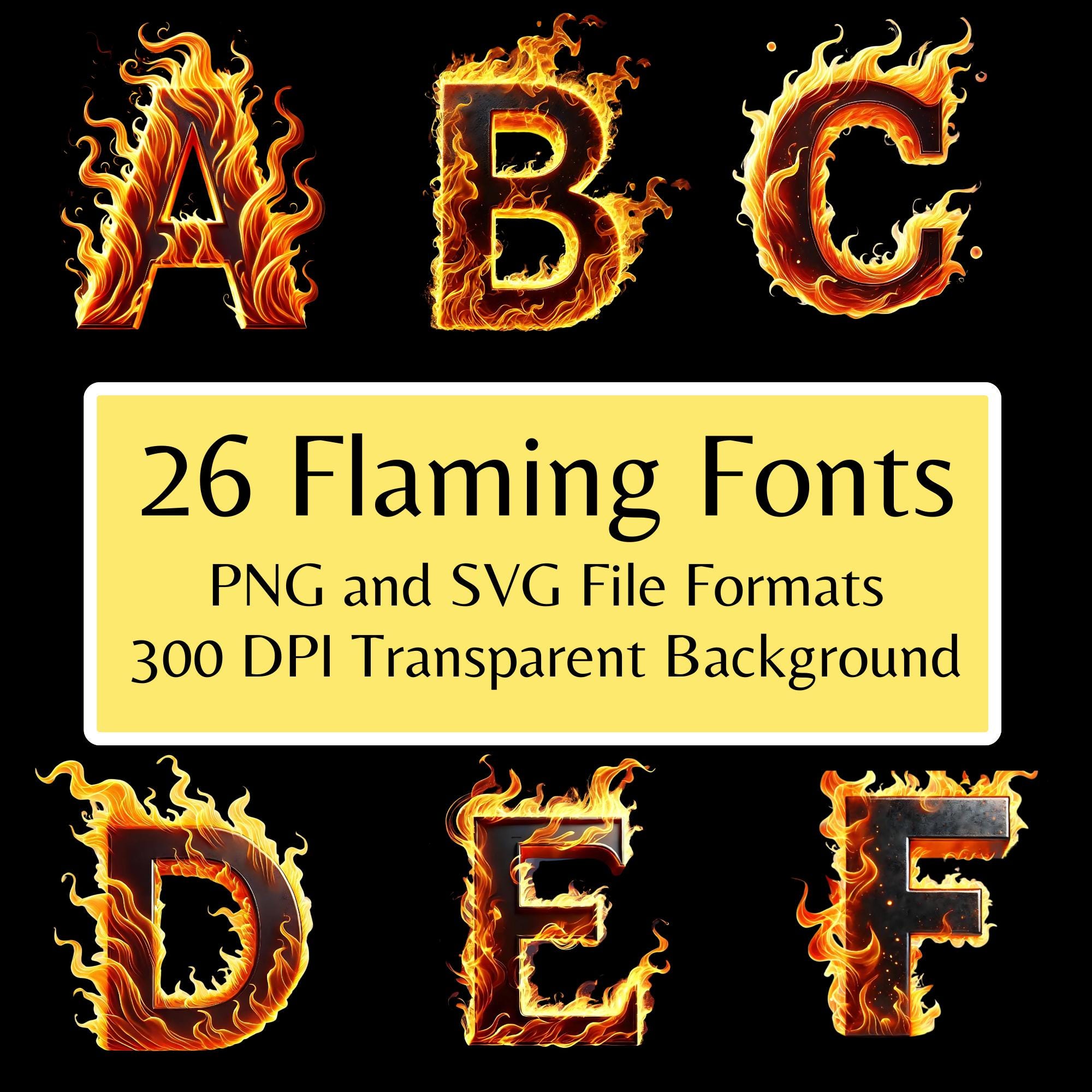 26 Flaming Fonts Typography SVG PNG Digital Download Bold Fire Text ...