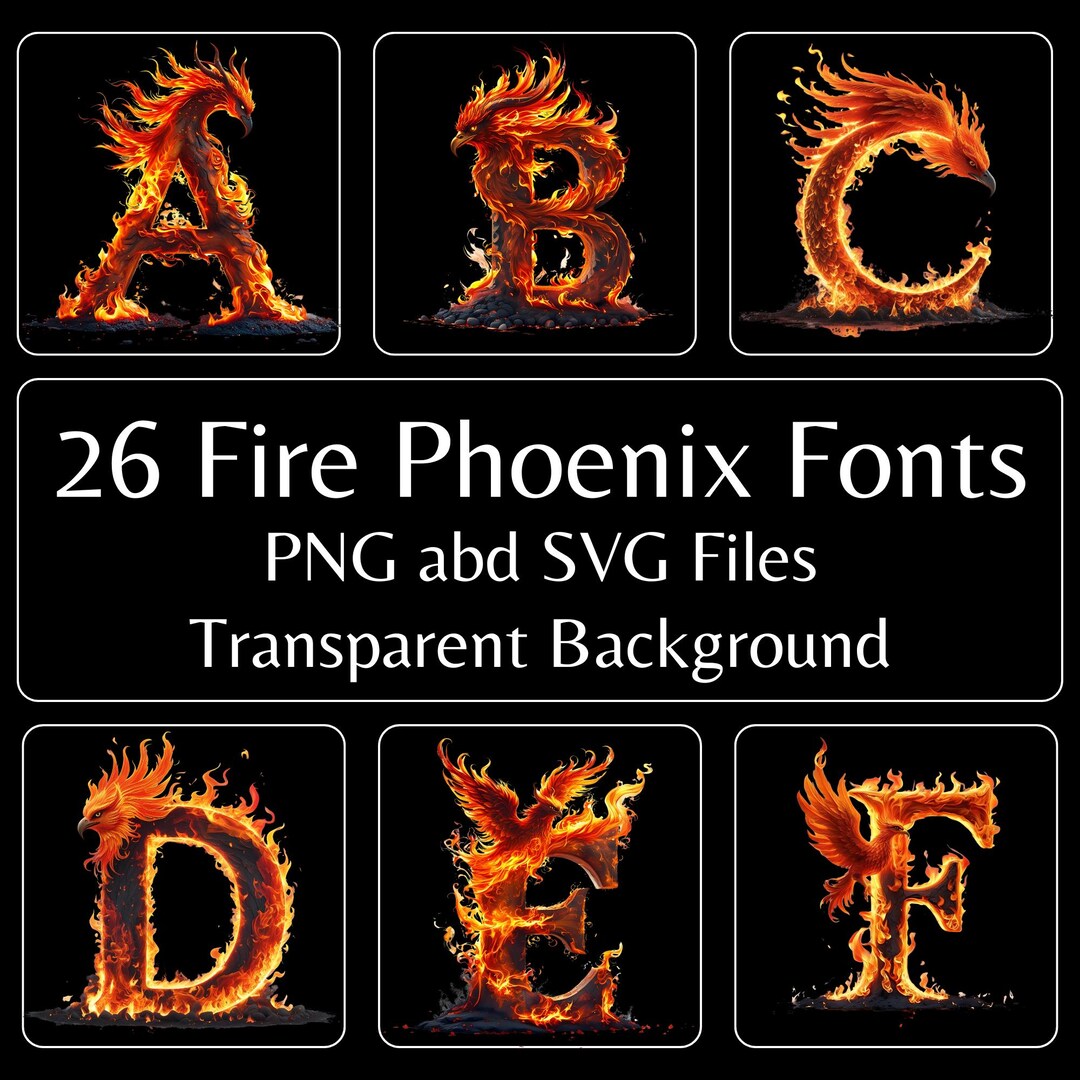 Ire Phoenix Fonts SVG PNG Bundle Digital Lettering Font Set for Cricut Silhouette Graphic Design ...