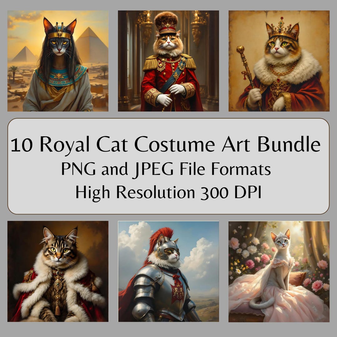 Royal Cat Costume Art Bundle: Vintage Knight, Princess, Wizard ...