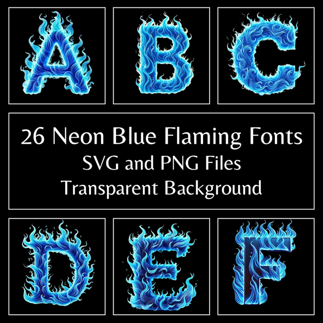 26 Neon Blue Flaming Fonts Digital Download – Bold Retro Typography ...