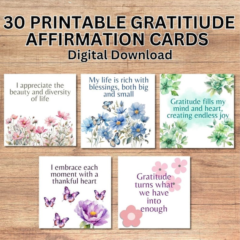Gratitude Affirmation Printable Cards Set - 30 Inspirational ...