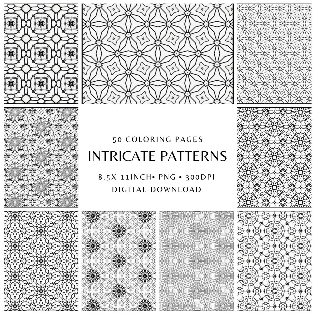 50 Detailed Patterns Coloring Pages Set - Instant Download - Adult ...