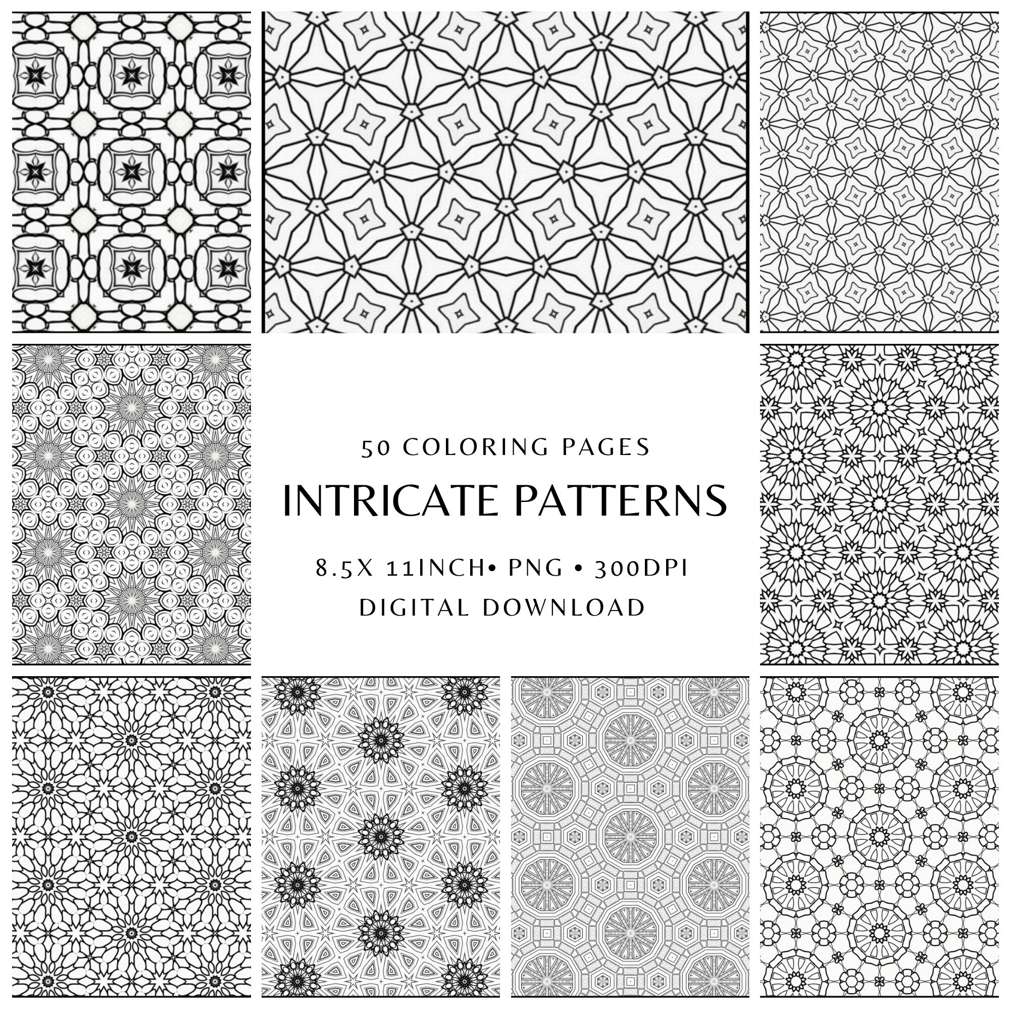 50 Detailed Patterns Coloring Pages Set - Instant Download - Adult ...