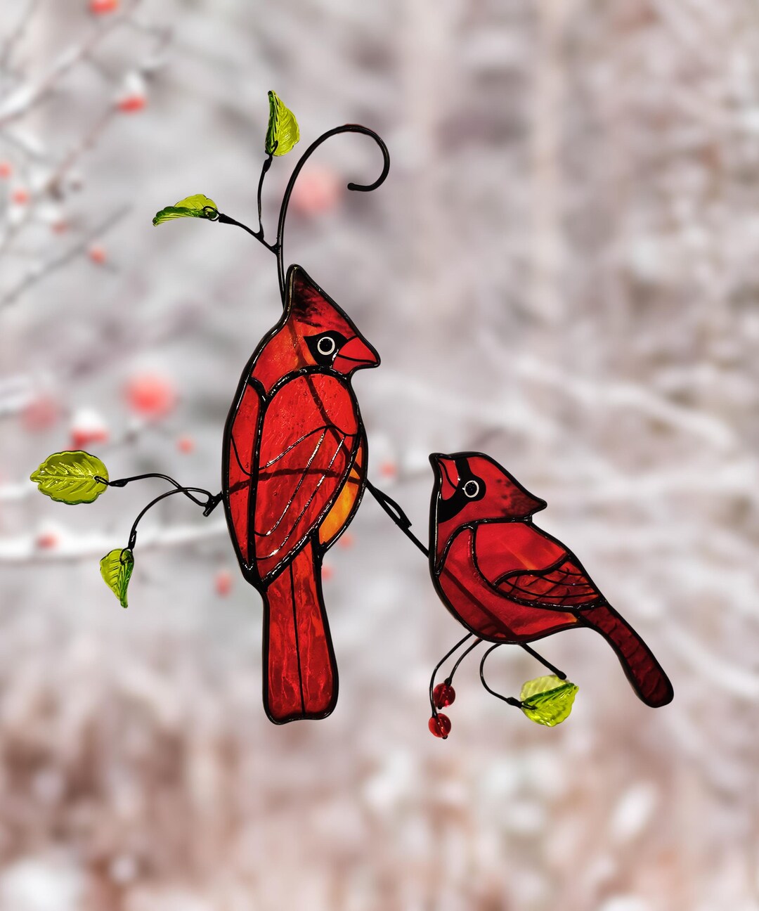 Red Cardinal Stained Glass Window Hangings Cardinal Stain Glass Bird ...