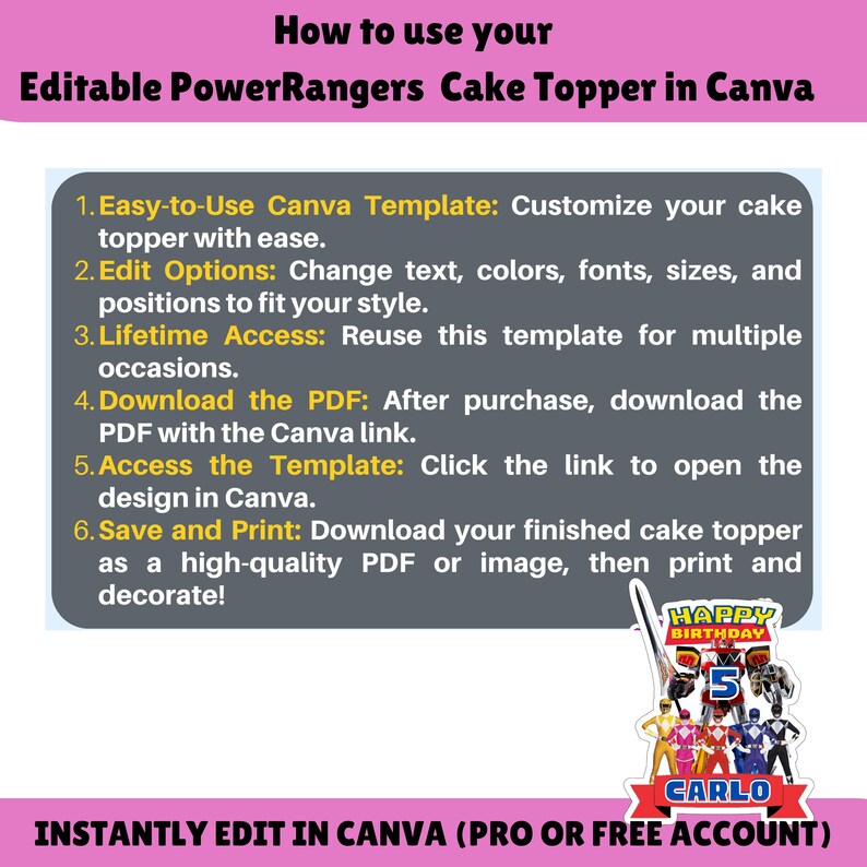 Editable Power Ranger Cake Topper, Rangers Cake Topper, Digital ...