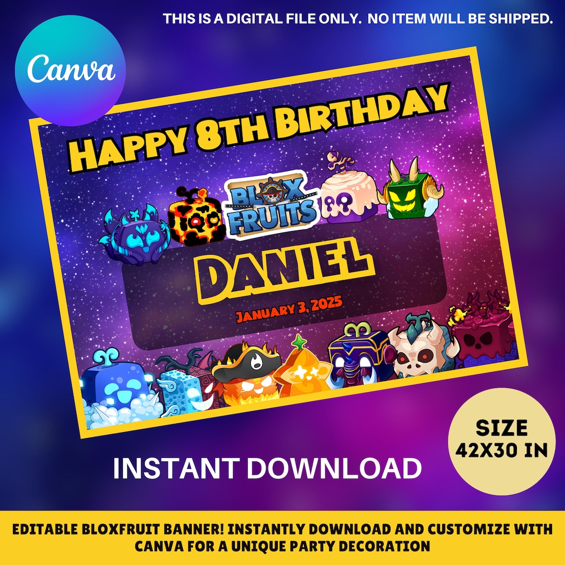 Blox Fruit Birthday Banner: Pirate Game Theme (canva Editable, Digital ...