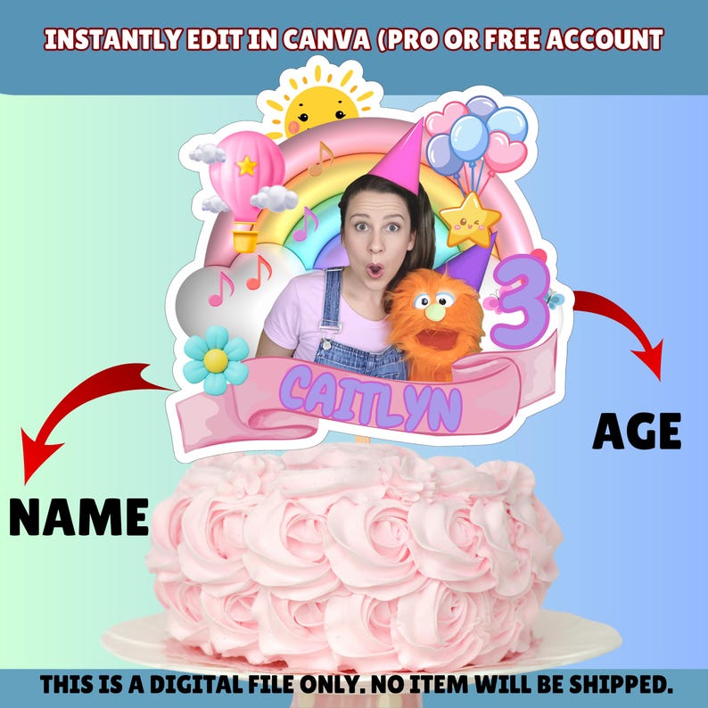 Ms Rachel Teacher Printable Editable Digital Cake Topper| Canva Instant ...