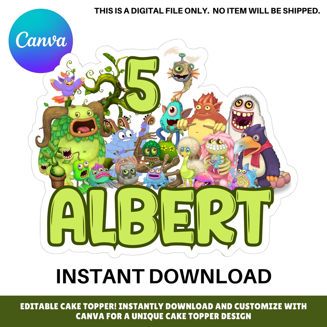 Musical Monster Cake Topper | Canva Editable Template | Digital ...