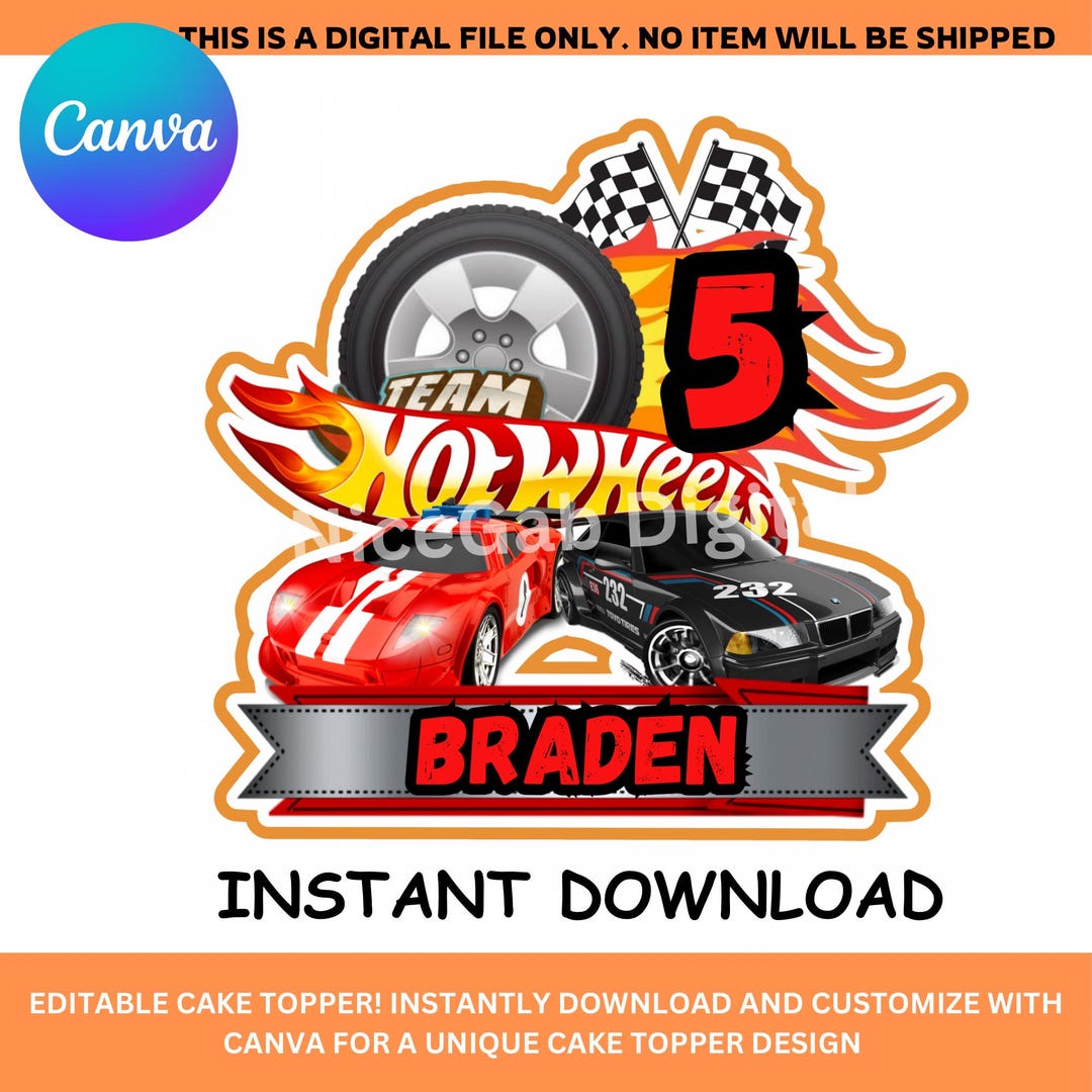 Canvaeditable Car Cake Topper| Hot Wheels Cake Topper| Instant Download ...