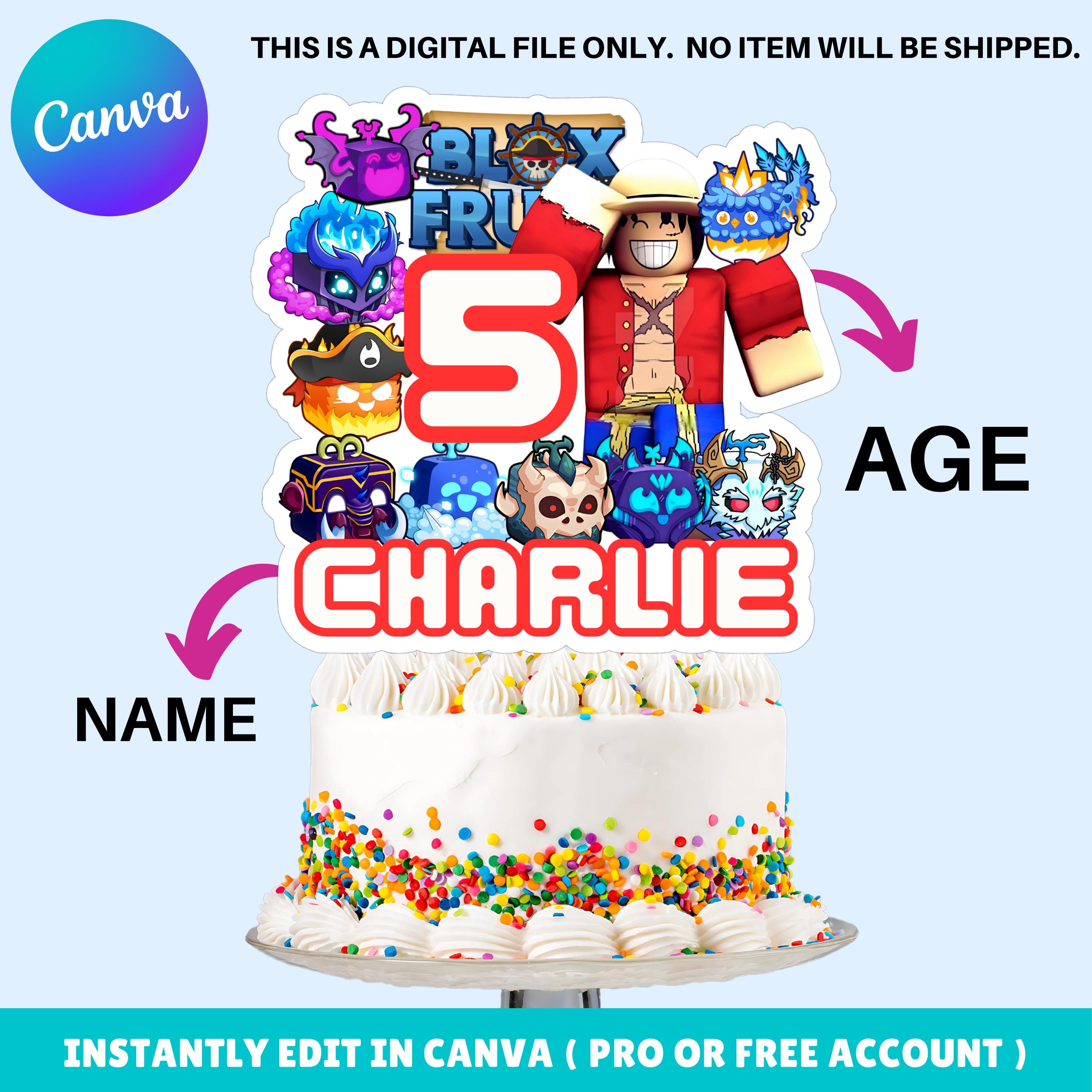 Blox Fruits Cake Topper: Editable Birthday Template (digital Download ...