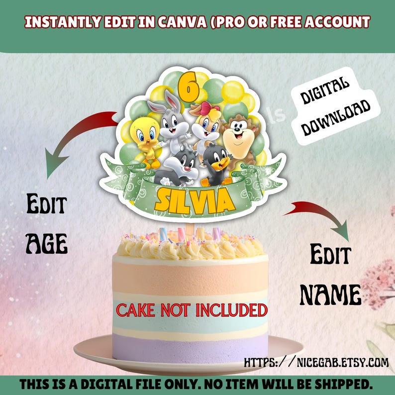 Looney Cake Topper: DIY Birthday Party Decor (digital Download) - Etsy ...