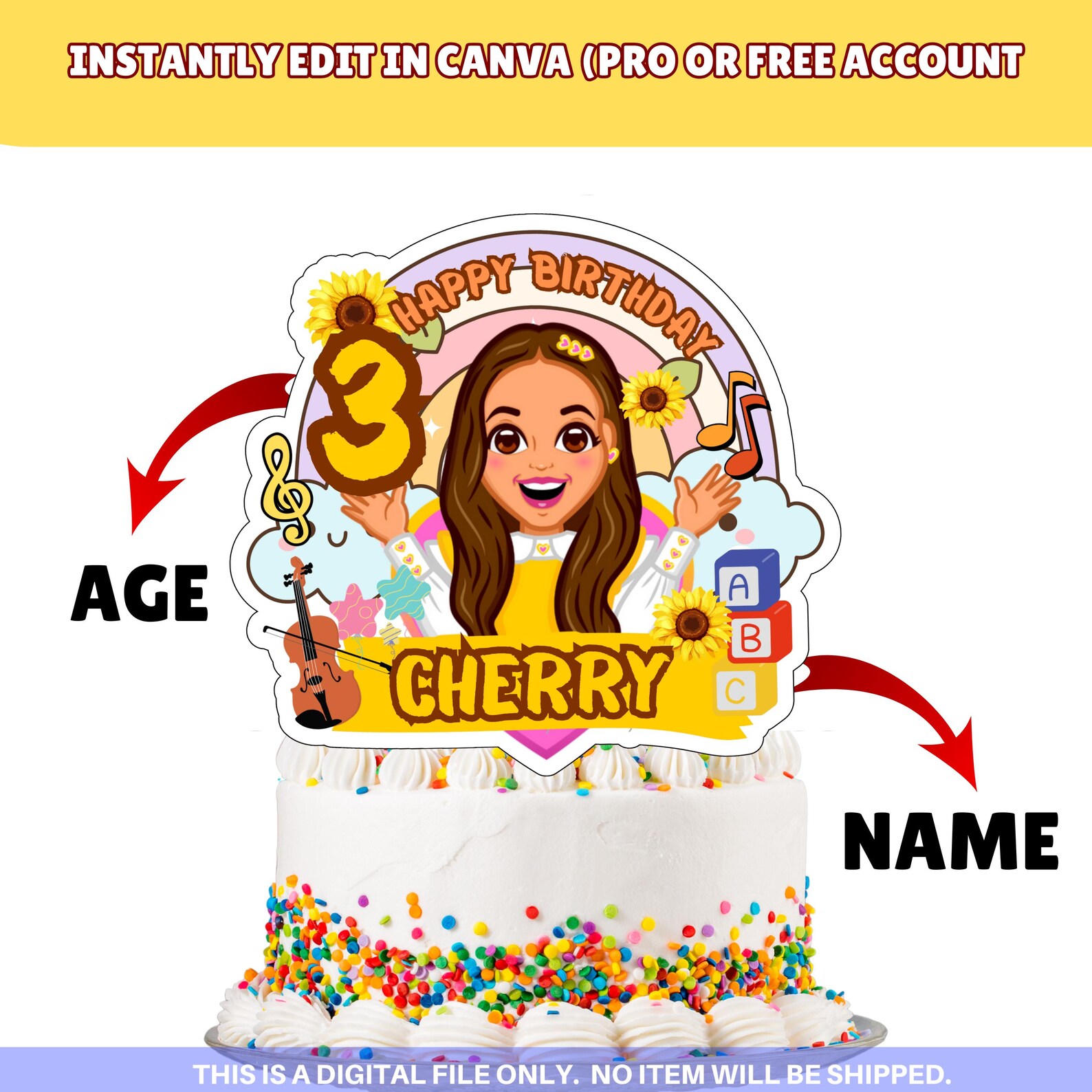 Miss Moni Cake Topper | Canva Editable Template | Digital Download ...