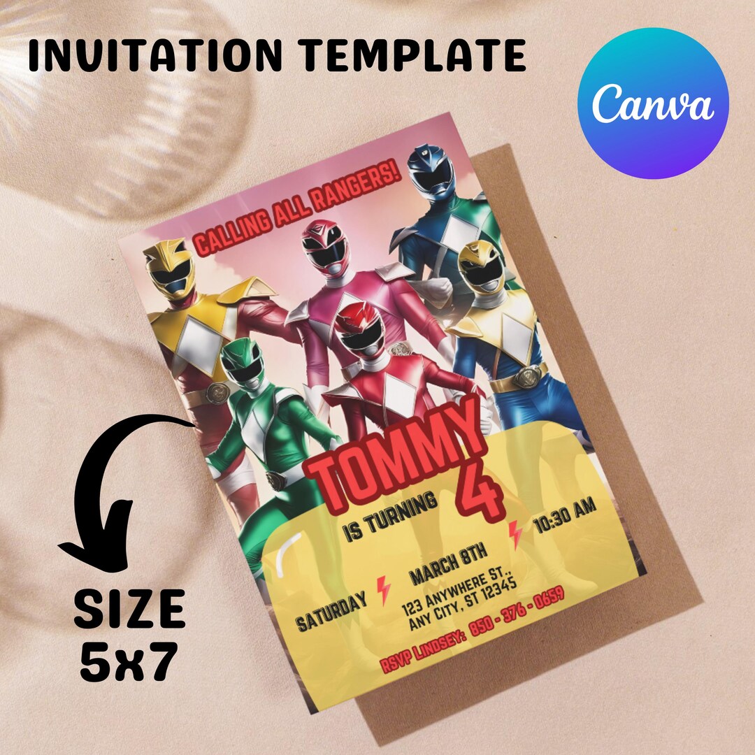 Power Rangers Birthday Invitation: Editable Canva Template (5x7 ...