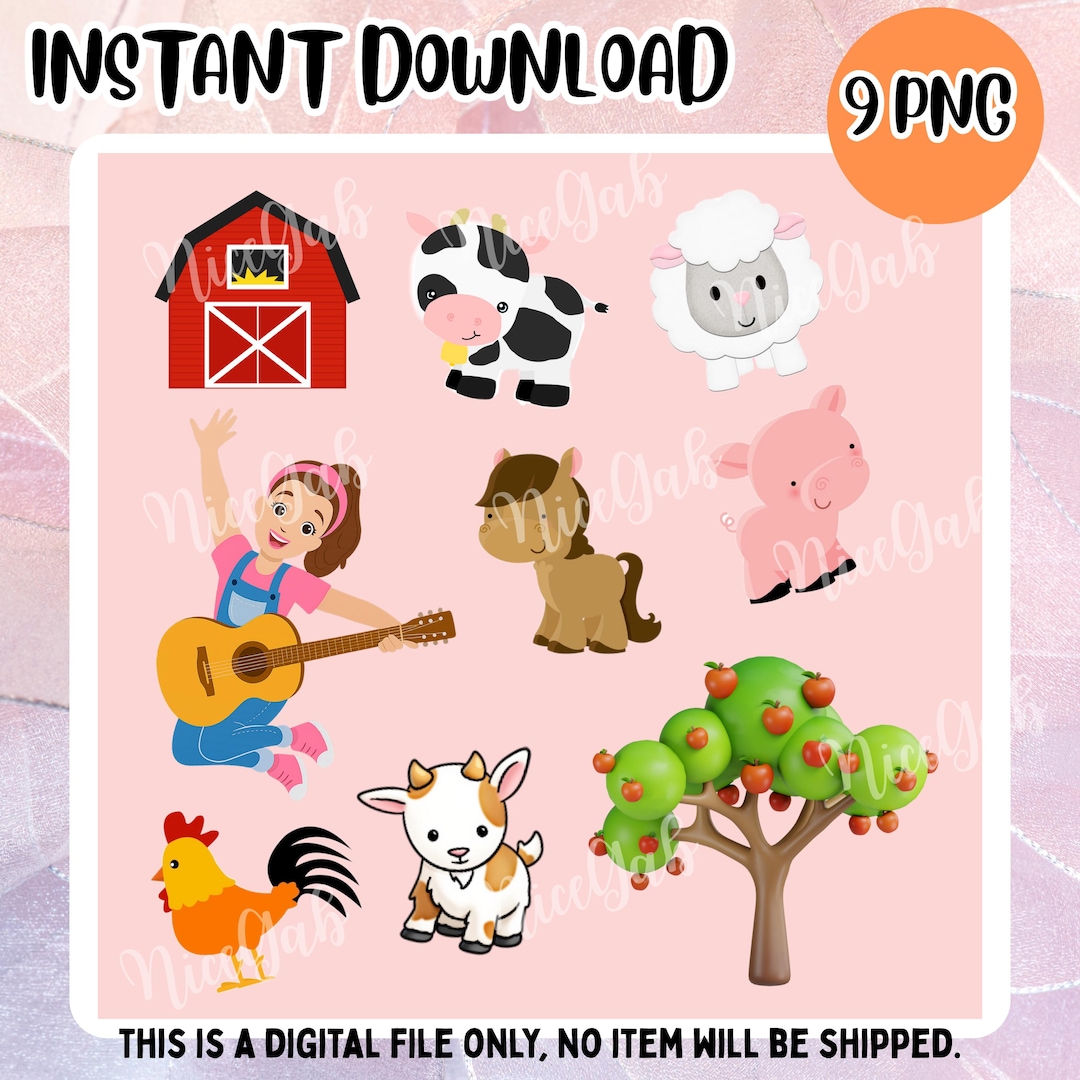 Ms. Rachel Farm Animals Clipart: Birthday Party Decor (PNG, Digital ...