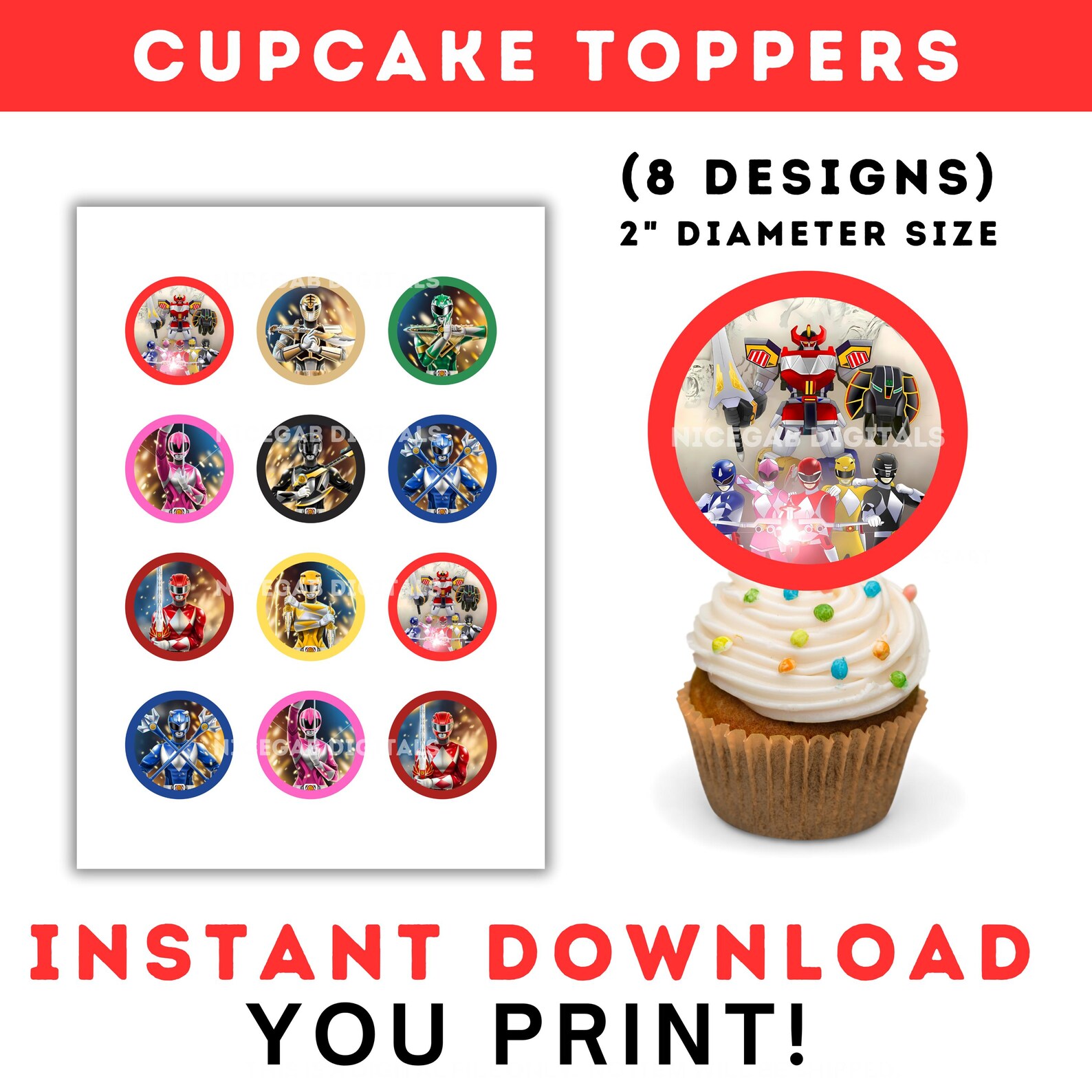 Power Rangers Hero Cupcake Toppers | Printable Digital Download ...