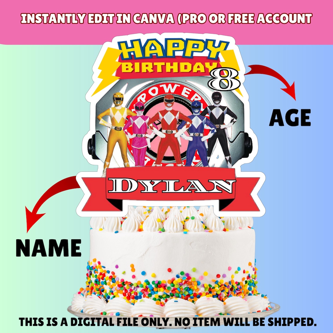 Editable Power Ranger Cake Topper, Rangers Cake Topper, Digital ...