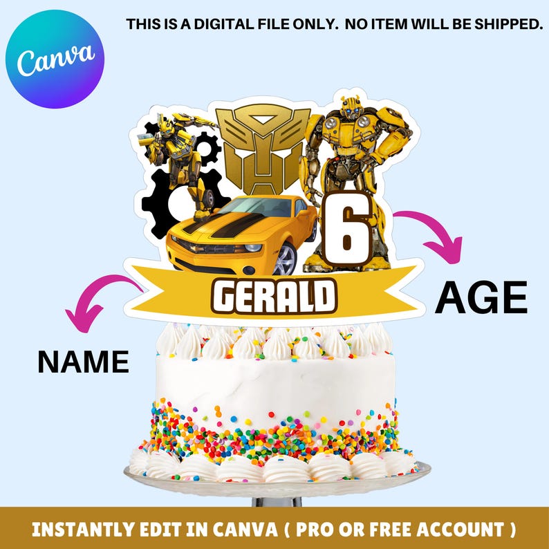 Transformer Robot Hero Cake Topper | Canva Editable Digital File ...