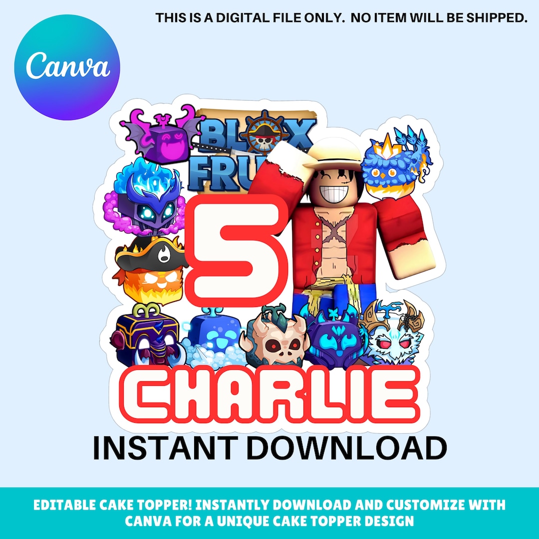 Blox Fruits Cake Topper | Editable Canva Template | Printable Birthday ...