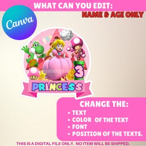 Pink Princess Cake Topper Template | Canva Editable Digital File ...