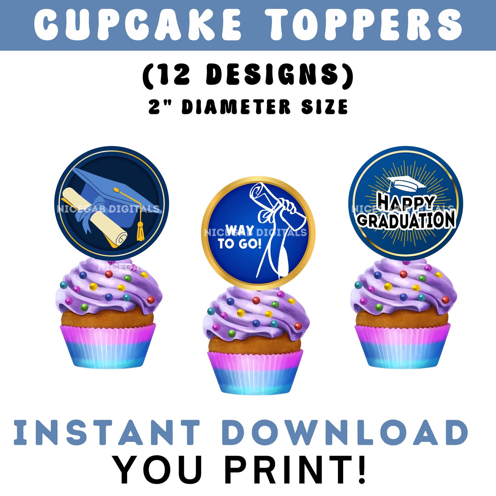 2025 Graduation Cupcake Toppers: Printable Party Decor (digital ...