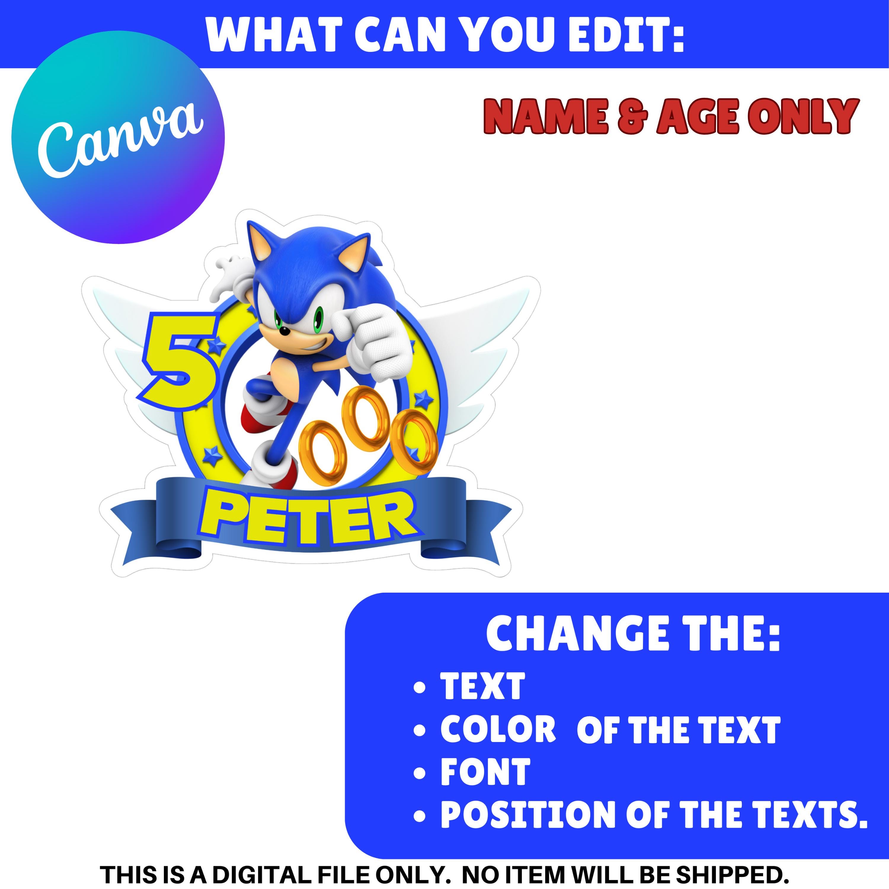 Sonic Blue Speed Hero Cake Topper | Canva Editable Template | Instant Download Birthday Topper ...