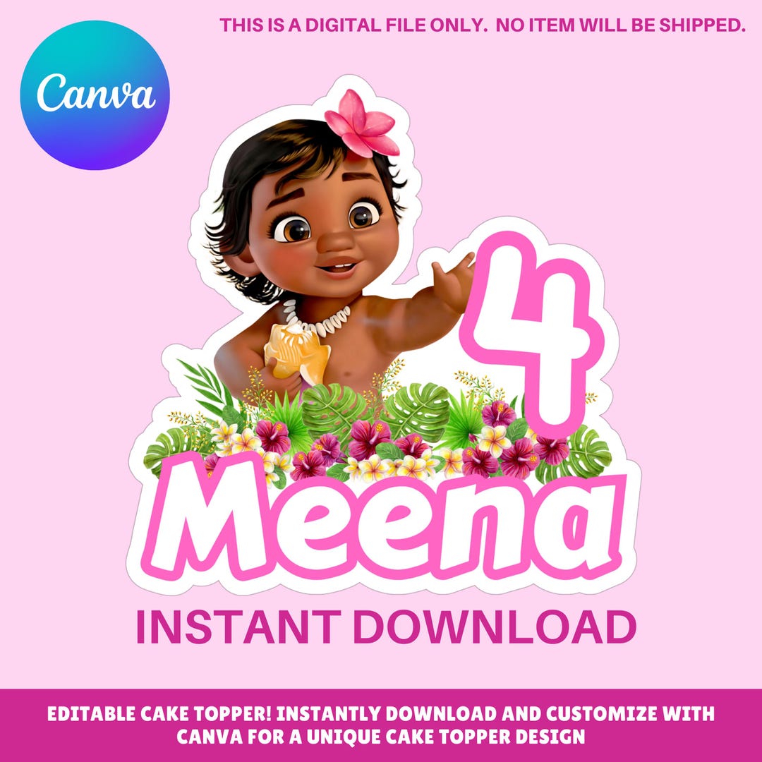 Editable Moana Cake Topper, Printable Digital Cake Topper, Instant ...