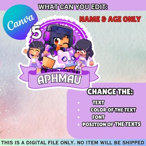 Aphmau Cake Topper: Gamer Girl Birthday Party Decor (canva Editable ...