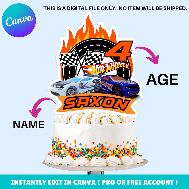 Editable Hot Wheels Cake Topper: Printable Car Theme (instant Download ...