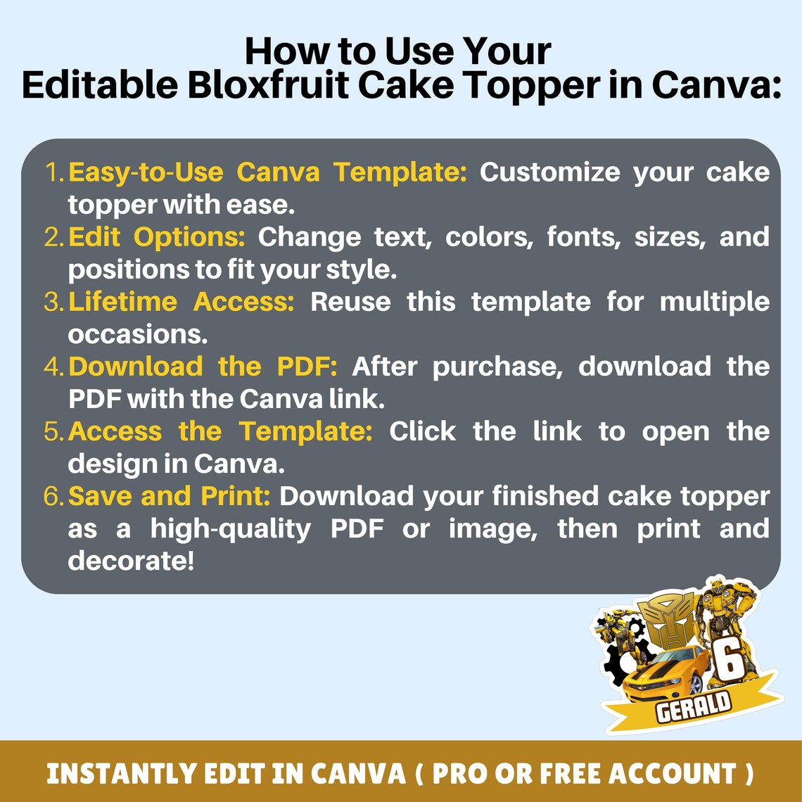 Transformer Robot Hero Cake Topper | Canva Editable Digital File ...