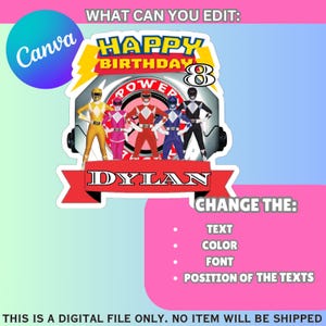 Editable Power Ranger Cake Topper, Rangers Cake Topper, Digital ...