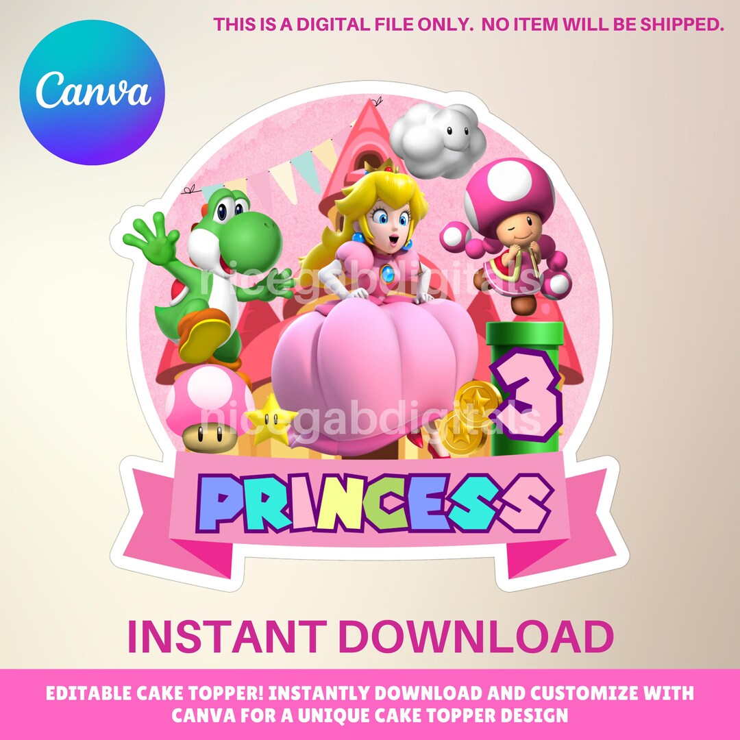 Pink Princess Cake Topper Template | Canva Editable Digital File ...