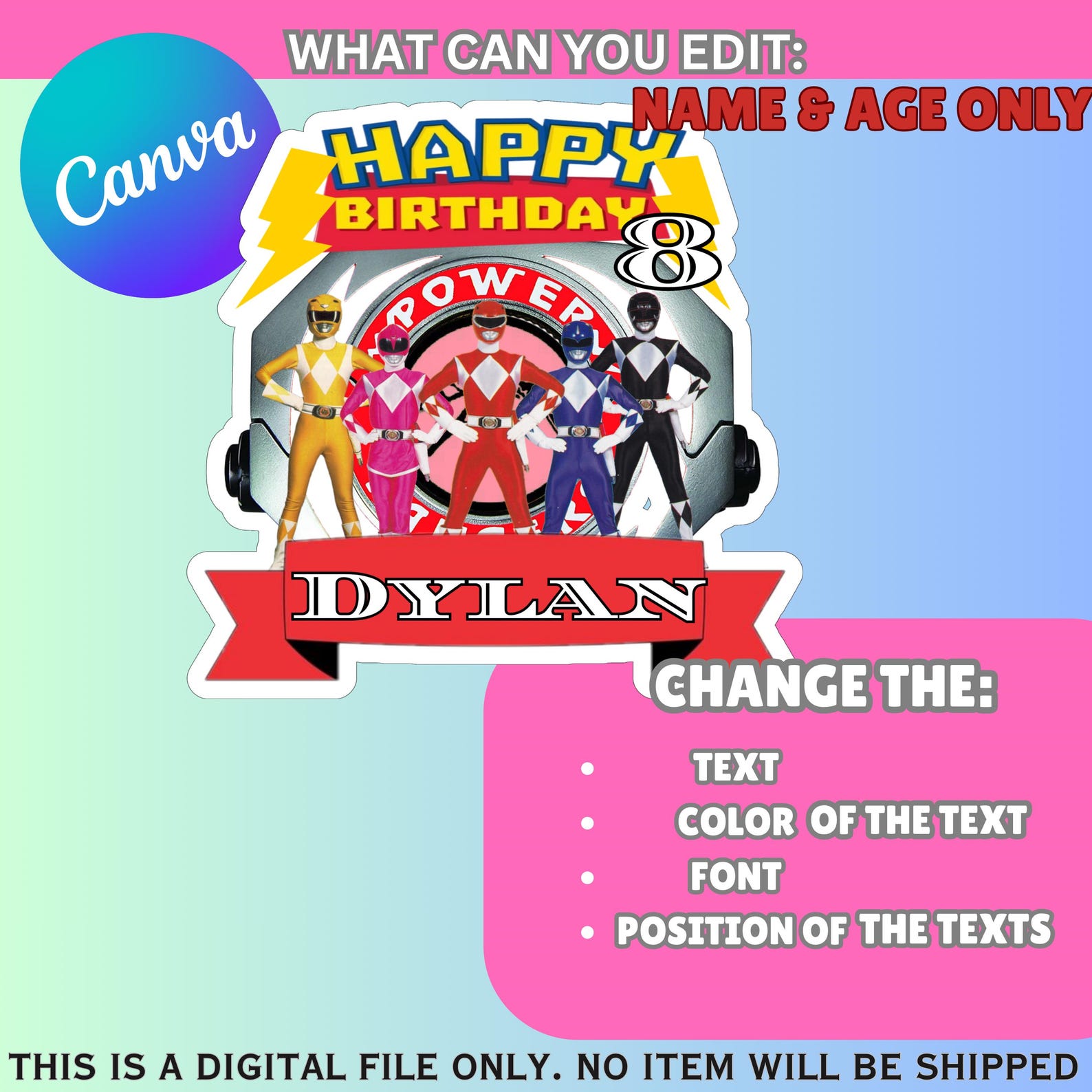 Editable Power Ranger Cake Topper, Rangers Cake Topper, Digital ...