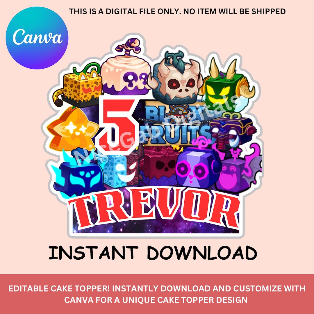 Blox Fruits Cake Topper | Editable Canva Template | Printable Birthday ...