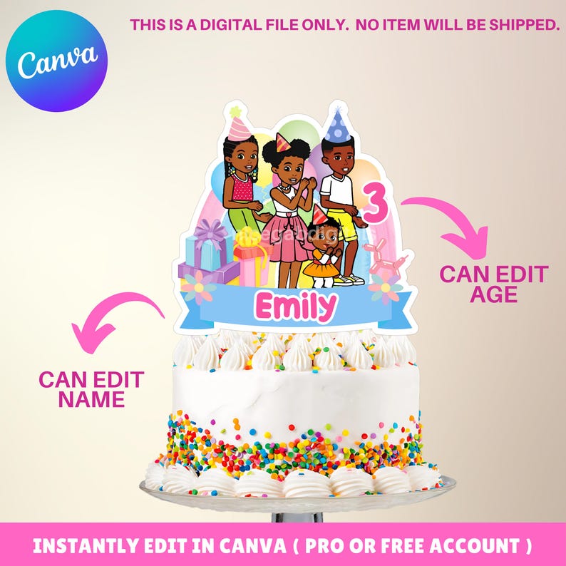 Gracie's Corner Cake Topper: Editable Birthday Template (canva Digital ...