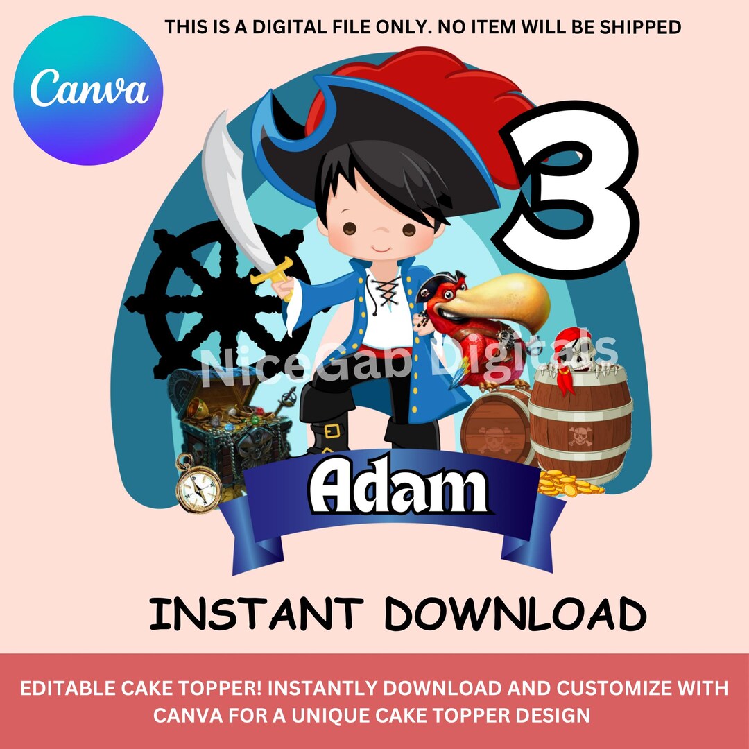 Canva Pirate Theme Cake Topper | Pirate Cake Topper | Editable Cake ...