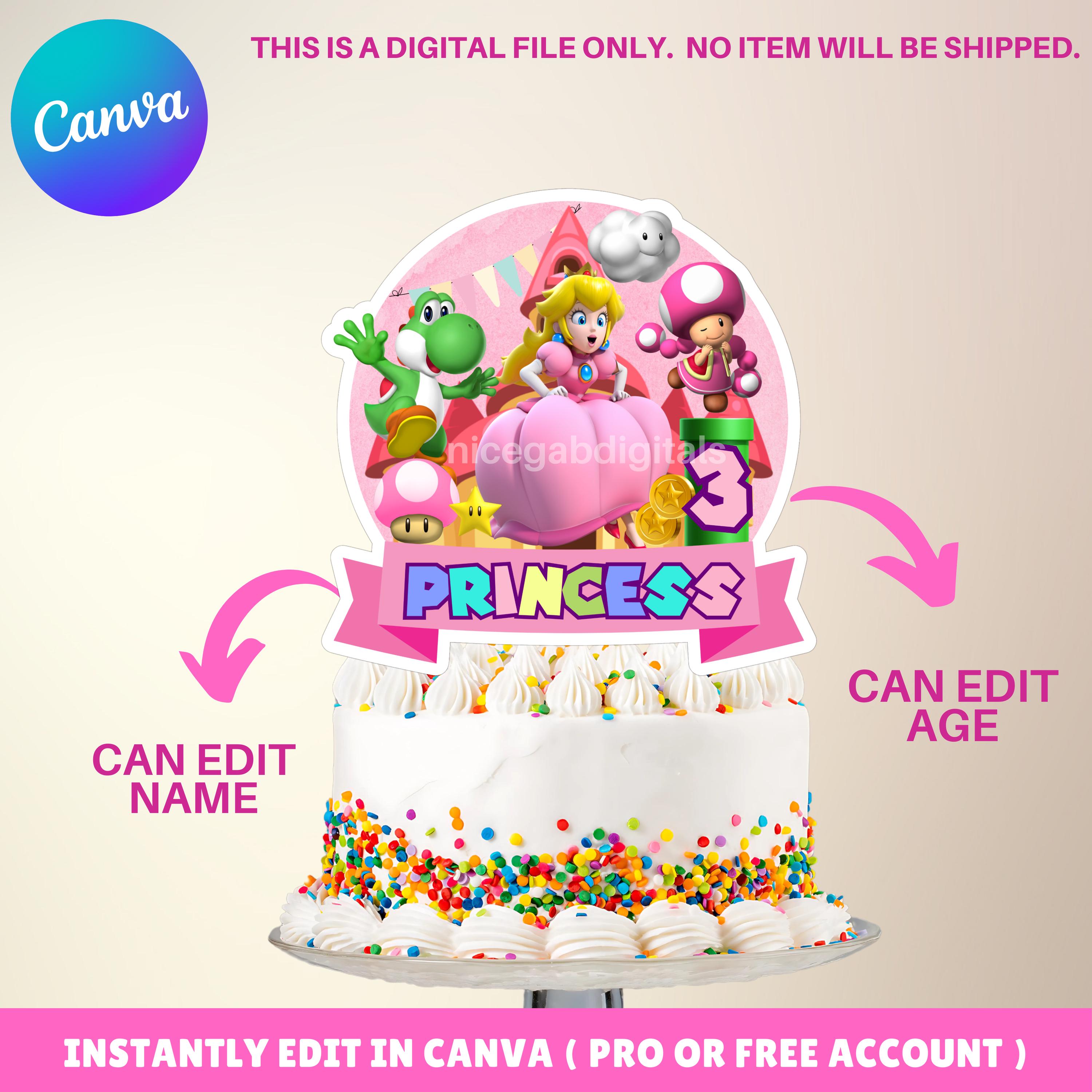 Pink Princess Cake Topper Template | Canva Editable Digital File ...
