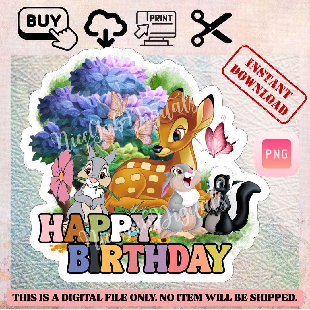 Bambi Birthday Cake Topper: Nature Animals PNG (digital Download ...