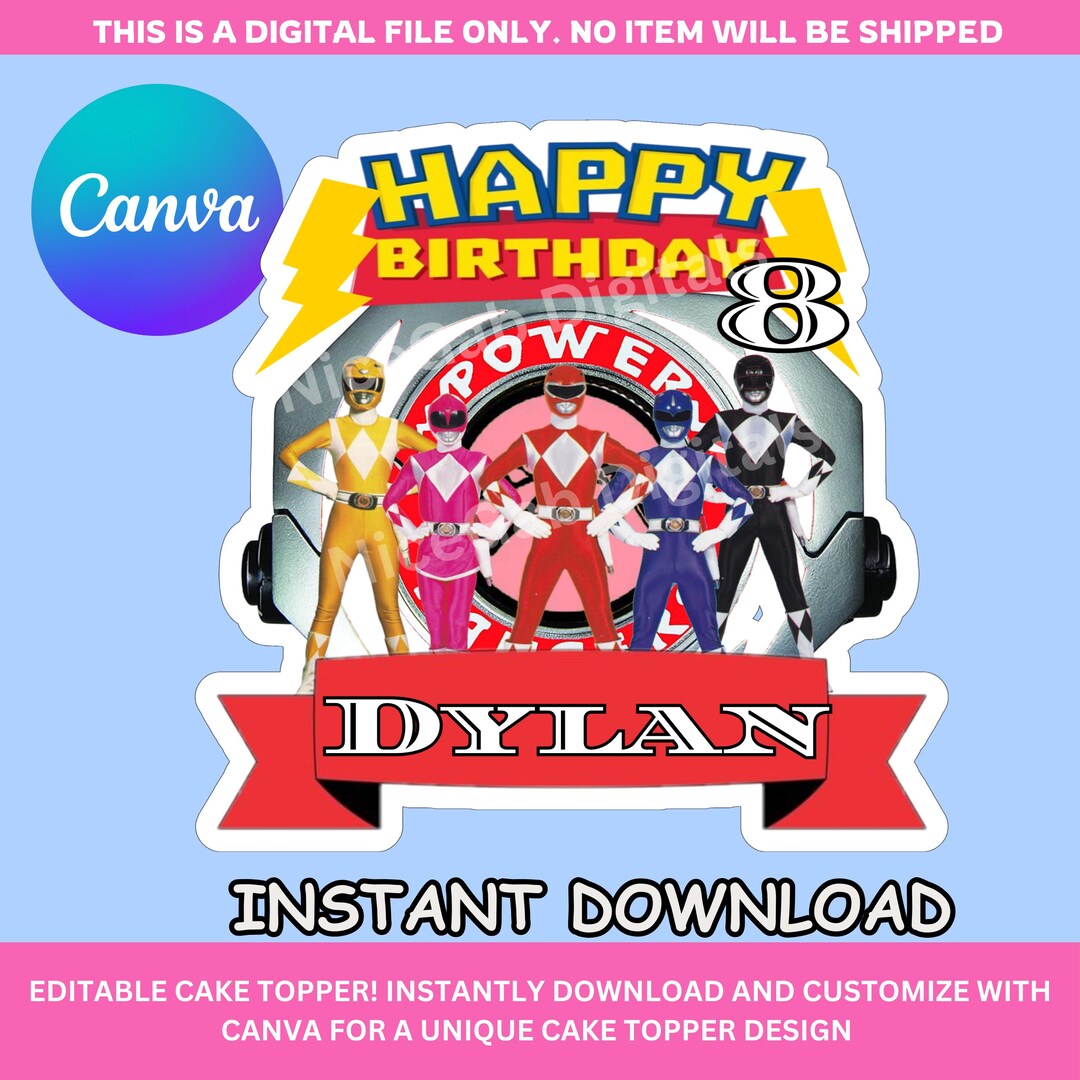 Editable Power Ranger Cake Topper, Rangers Cake Topper, Digital ...